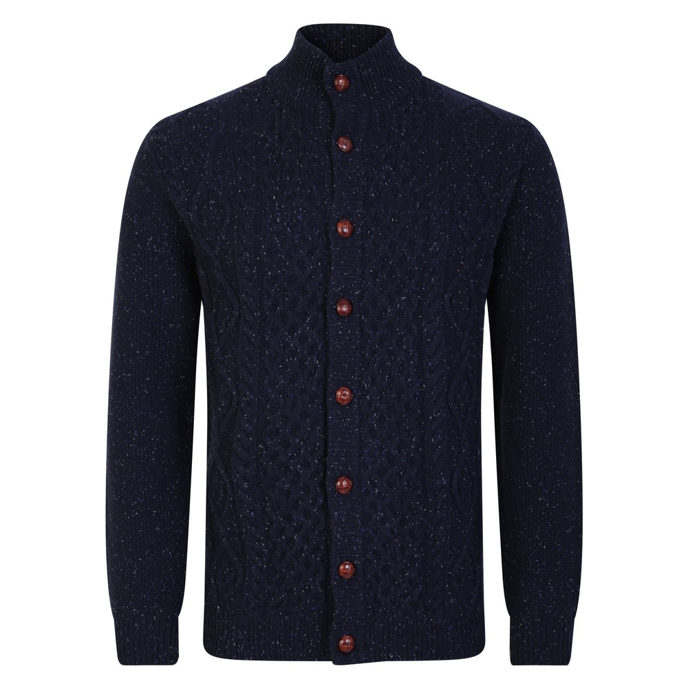 Mens Peter Gribby Aran Cable Donegal Button Jacket in Navy