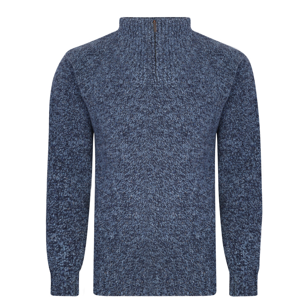 Mens Peter Gribby High Neck Zip Jumper in Donegal Nep in Denim