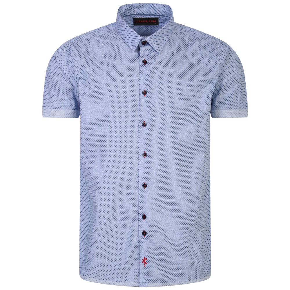 Mens Lizard King Dobbie Print Short Sleeve Shirt in Blue