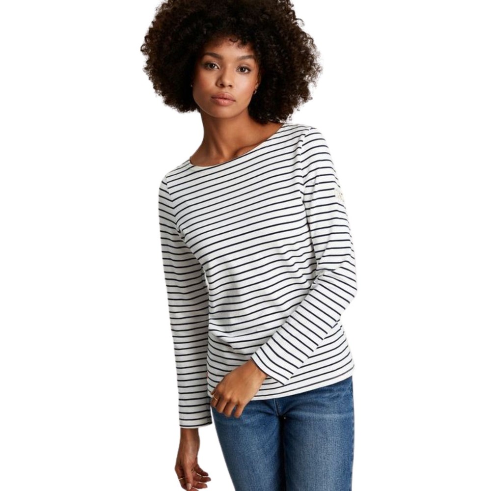 Womens Joules Womens Harbour Long Sleeve Top in Cream Navy Stripe