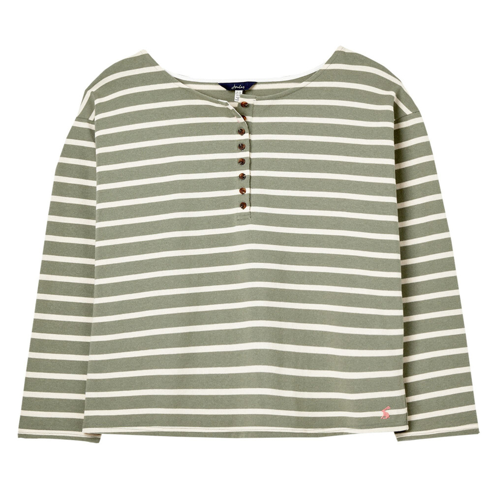 Womens Joules Womens Olive null Long Sleeve Henley Top in Green Cream ...