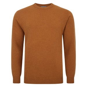 Mens Peter Gribby Plain Crew Neck Jumper in Mustard