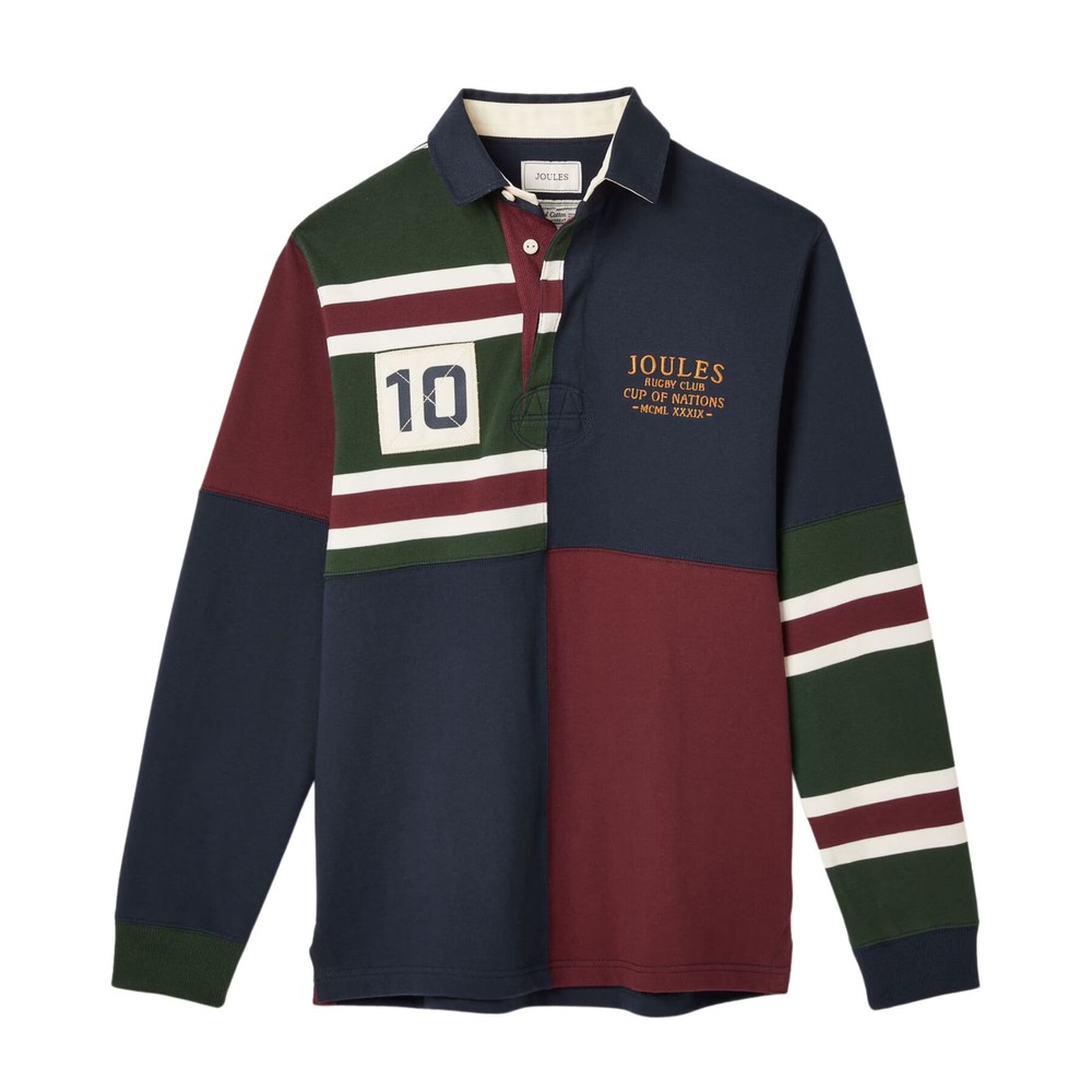 Mens Joules Mens Harlequin Embellished Rugby Shirt in Navy Embroidered