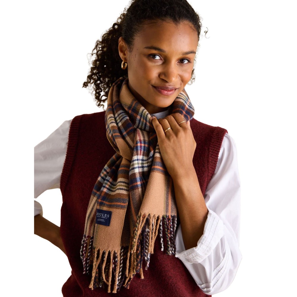 Womens Joules Womens Langtree Rust Check Scarf in Rust Check