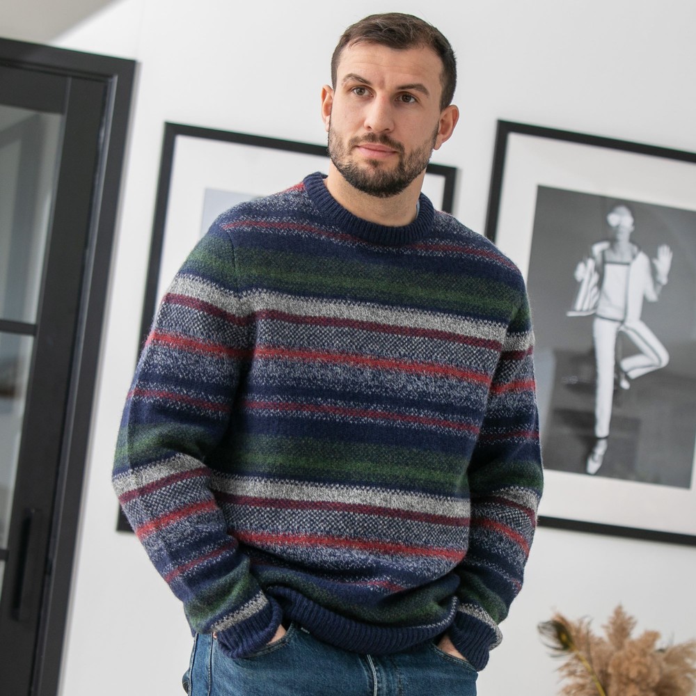 Mens Peter Gribby Striped Crew Neck Jumper in Navybase