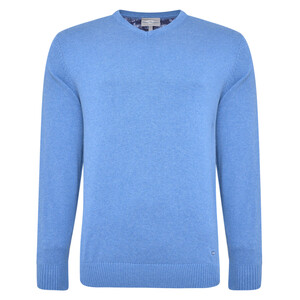 Mens Peter Gribby Premium Combed Cotton V Neck Jumper in Denim