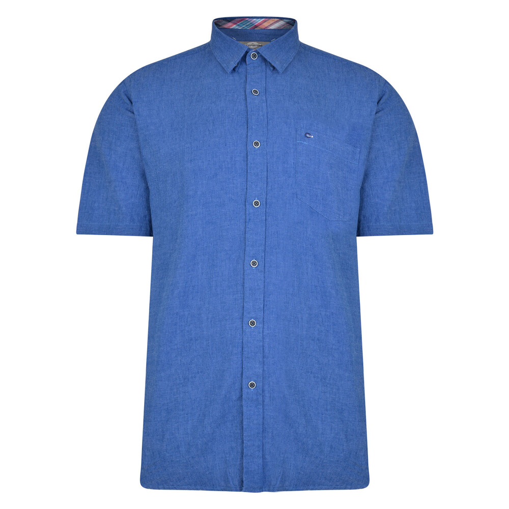 Mens Peter Gribby Short Sleeve Linen Rich Shirt in Cobalt